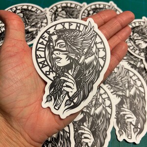 Viking Valkyrie Sticker - Vegvisir Futhark Runes - Norse Mythology ...