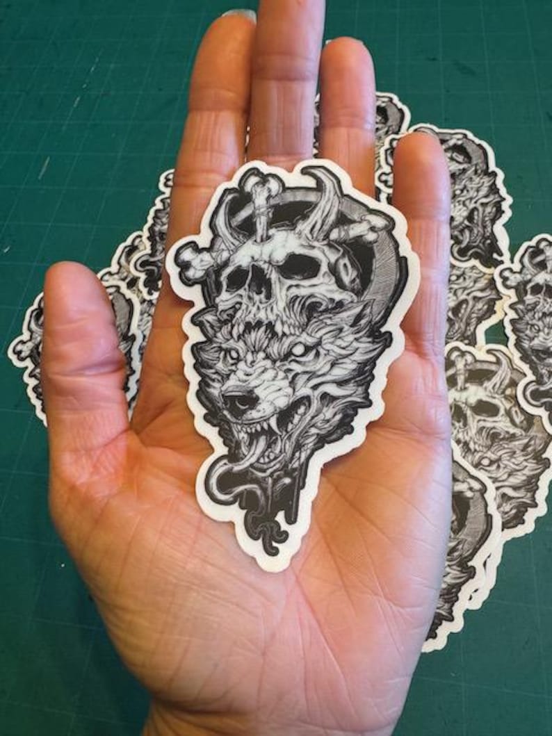 Viking Skull Fenrir Sticker - Norse Pagan Wolf Decal - Windows Car ...