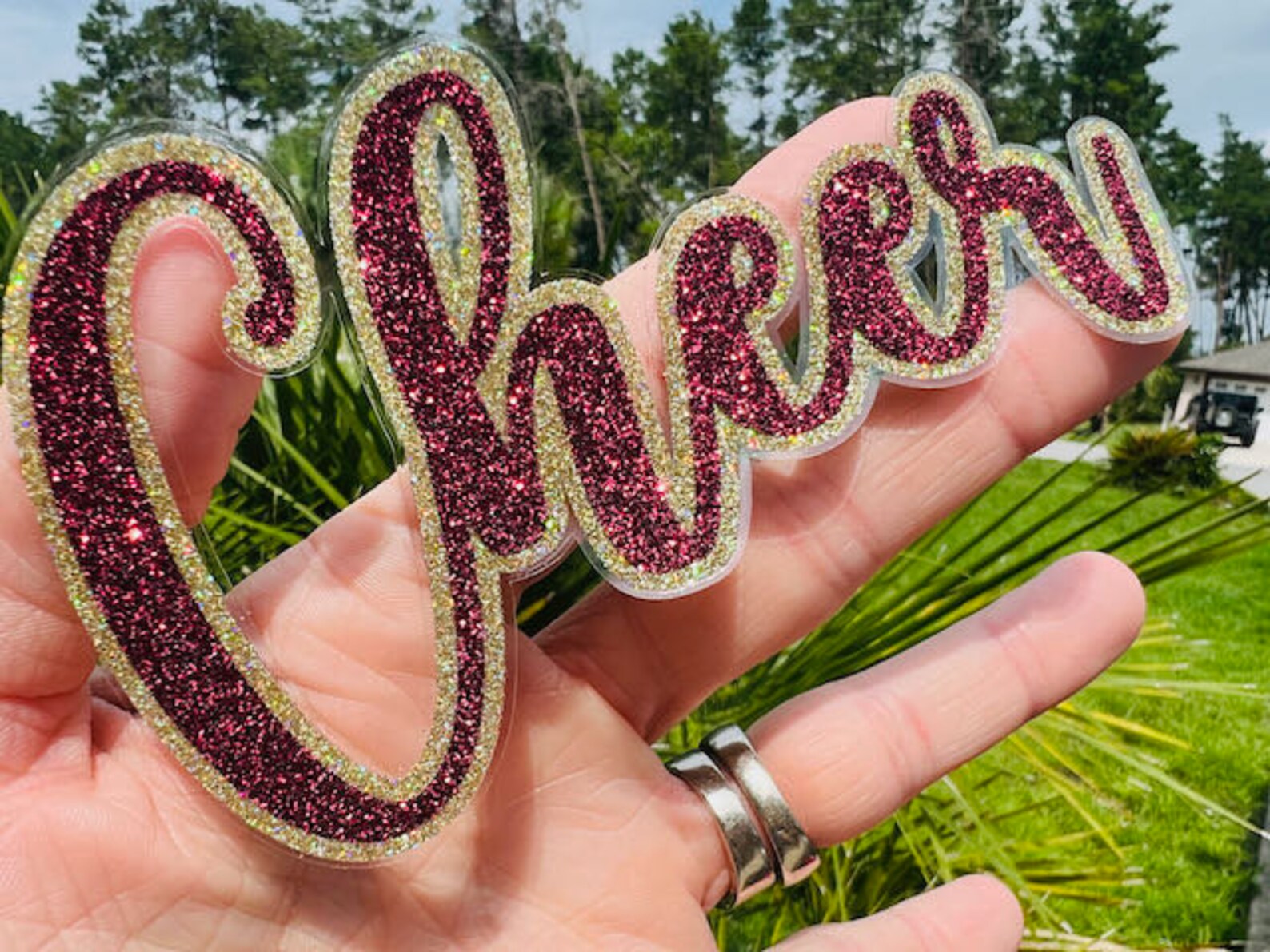 Cheer Glitter Stickers- "cheer" Cursive Font Decal - Varsity JV Car ...