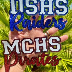 Custom Glitter School Pride Stickers & Magnets - Cursive Name Sports ...