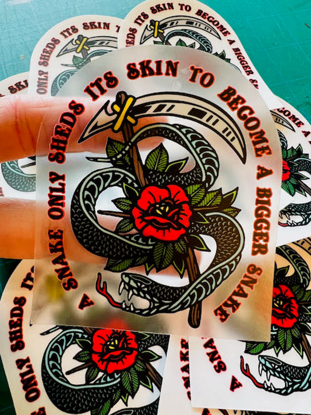 Snake Scythe Tattoo Sticker 3.5"x3" - American Traditional Style Art ...