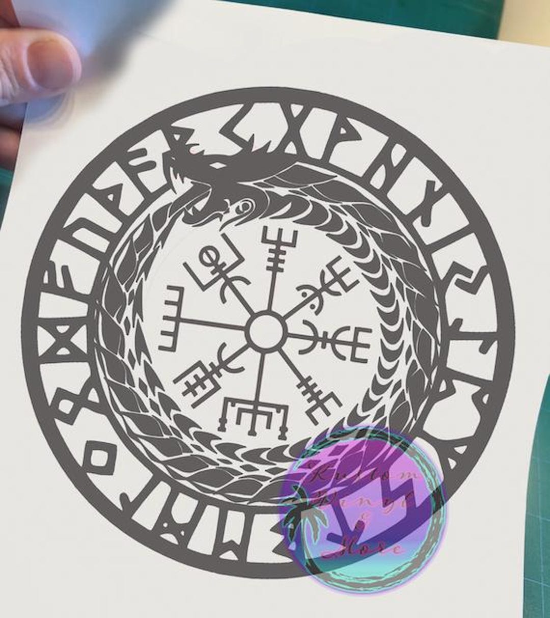 Norse Jormungandr Vegvisir Decal - Viking Futhark Runes Sticker - Vinyl ...