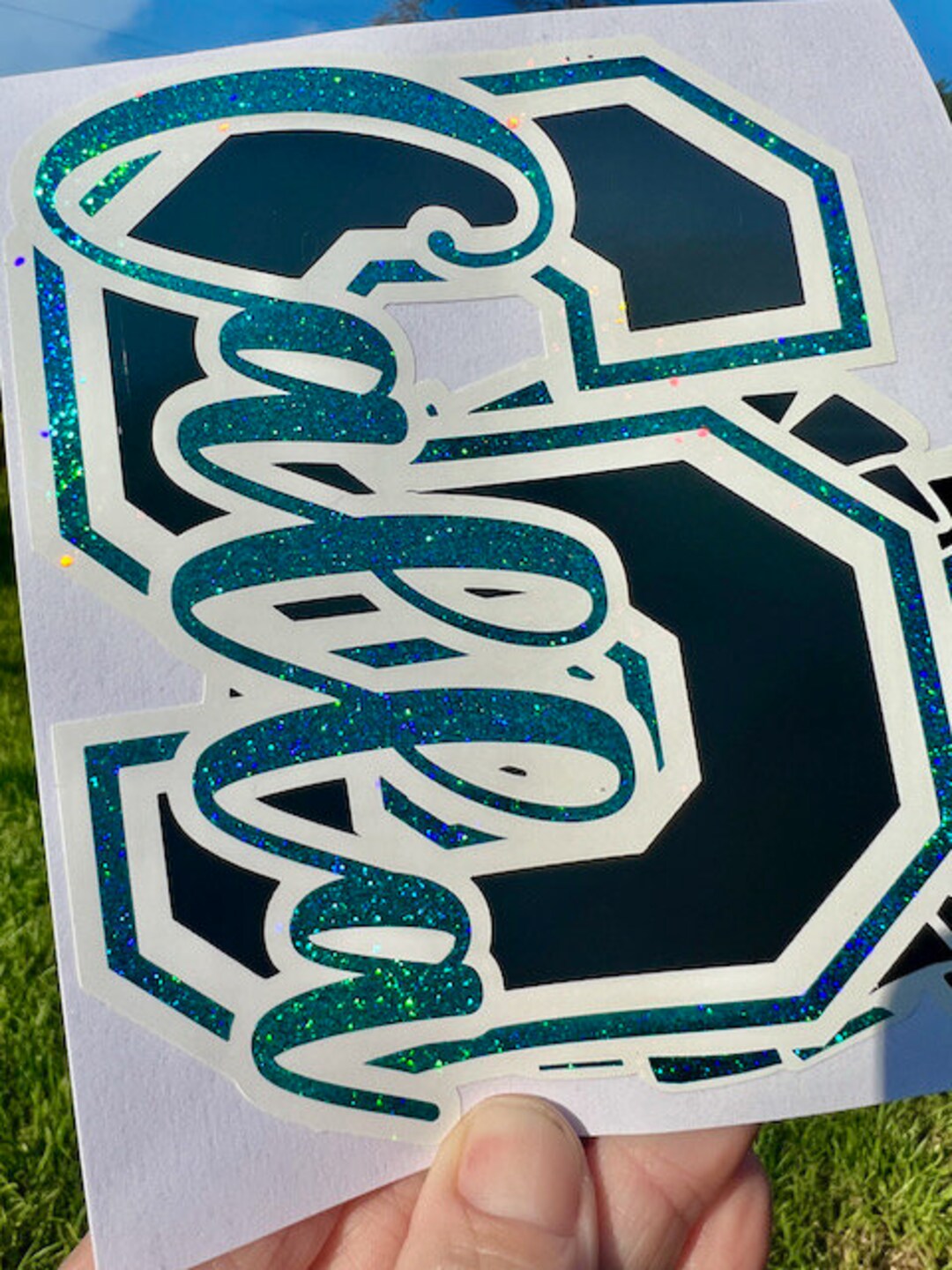 Custom Cheer Stickers Personalized Cheerleader BIG Letter Name Pom-pom ...