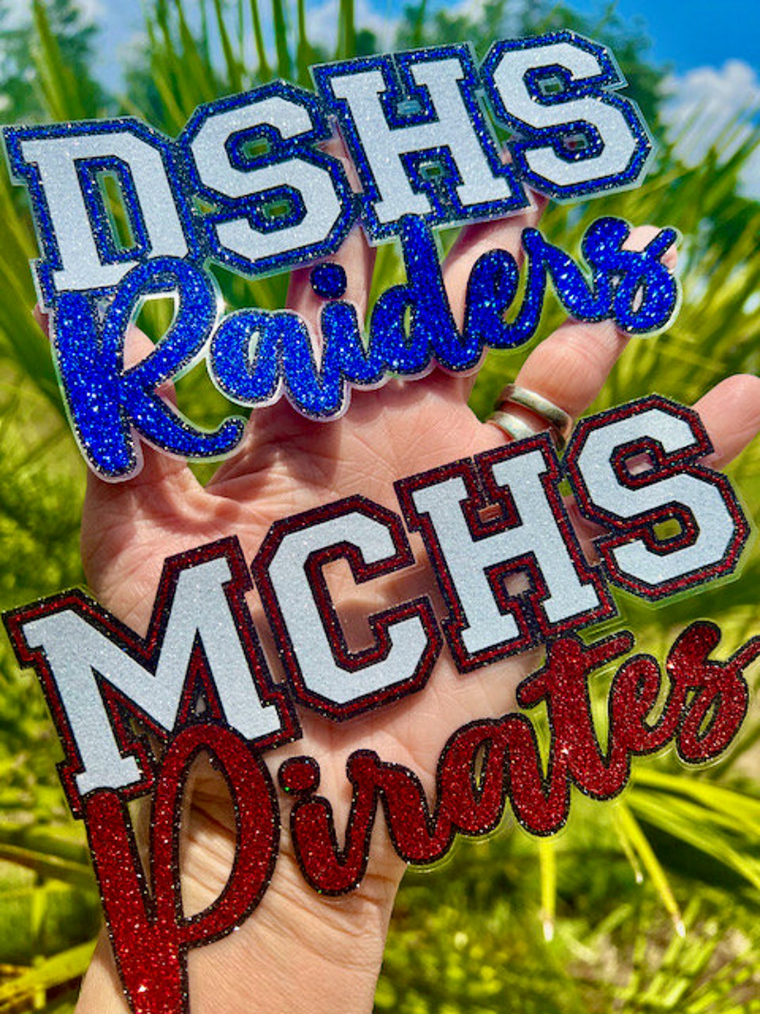 Custom Glitter School Pride Stickers & Magnets - Cursive Name Sports ...