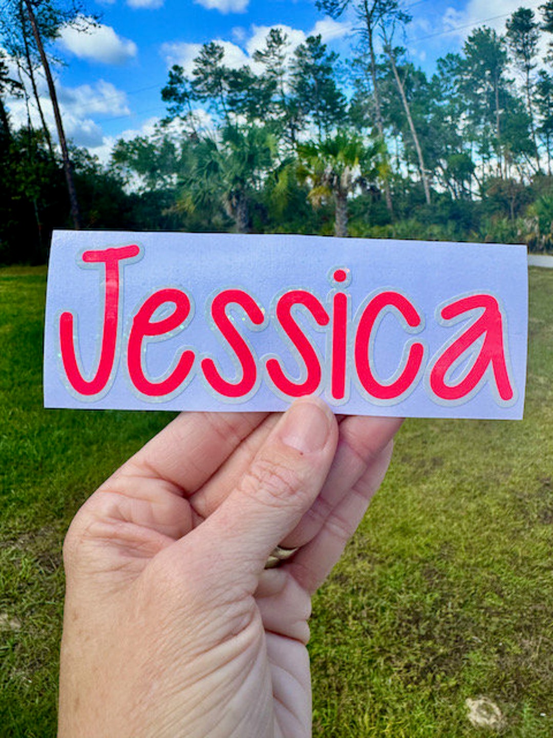 Custom Name Stickers- Hand Written Font Decal - Holographic Glitter ...