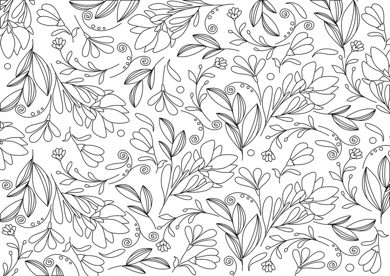 Dibujos digitales para colorear. Patrón floral. Hoja y flores. - Etsy ...
