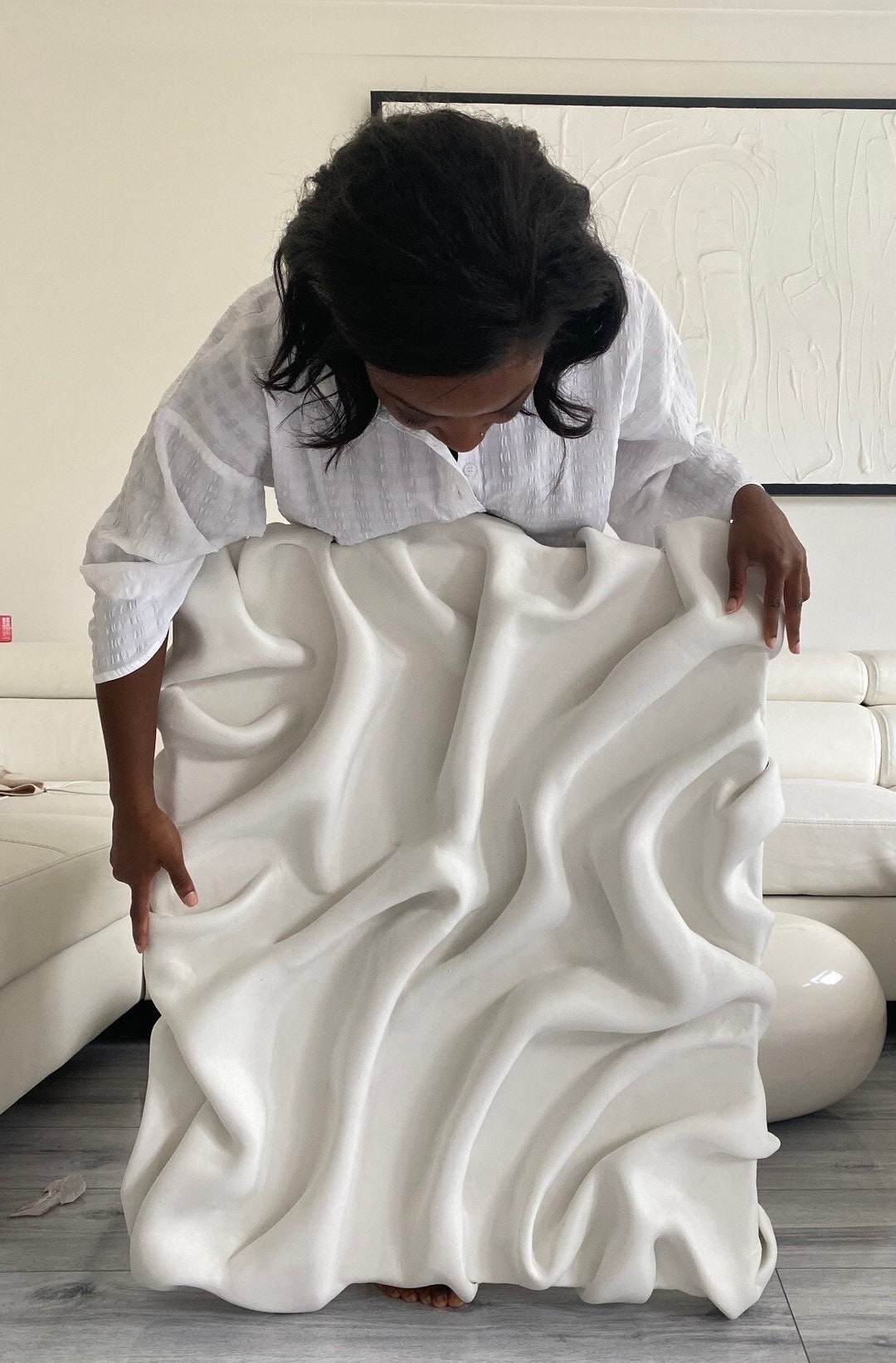 Draped Plaster Art Minimalist 3D (white Scandinavian Inspired, Textured ...
