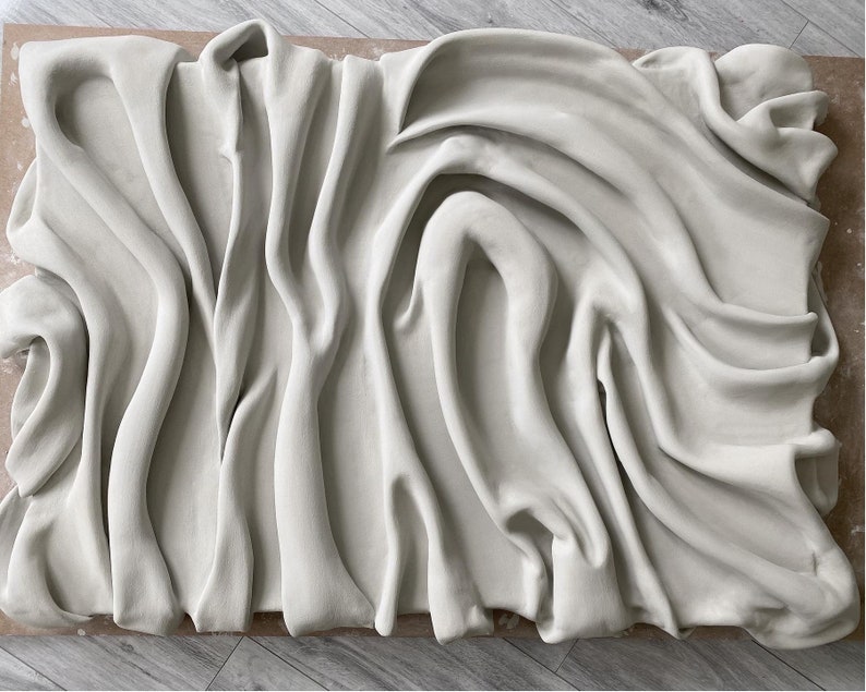 Draped Plaster Art Minimalist 3D (white Scandinavian Inspired, Textured ...