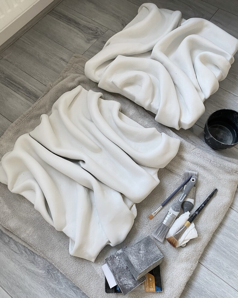 Draped Plaster Art Minimalist 3D (white Scandinavian Inspired, Textured ...
