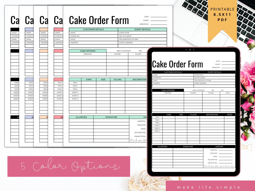 CAKE Order Form Printable Ready to Use Template Business - Etsy