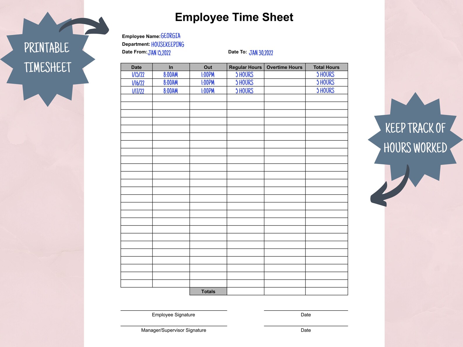 Printable Time Sheet Work Time Log Employee Time Sheet - Etsy