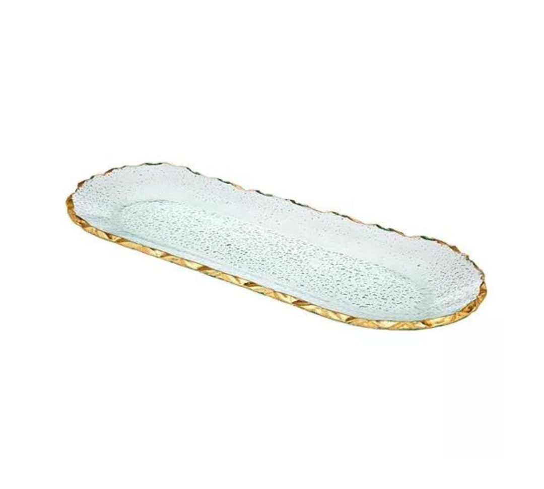 Crystal Glass Oval Serving Tray With Gold Trim - Etsy