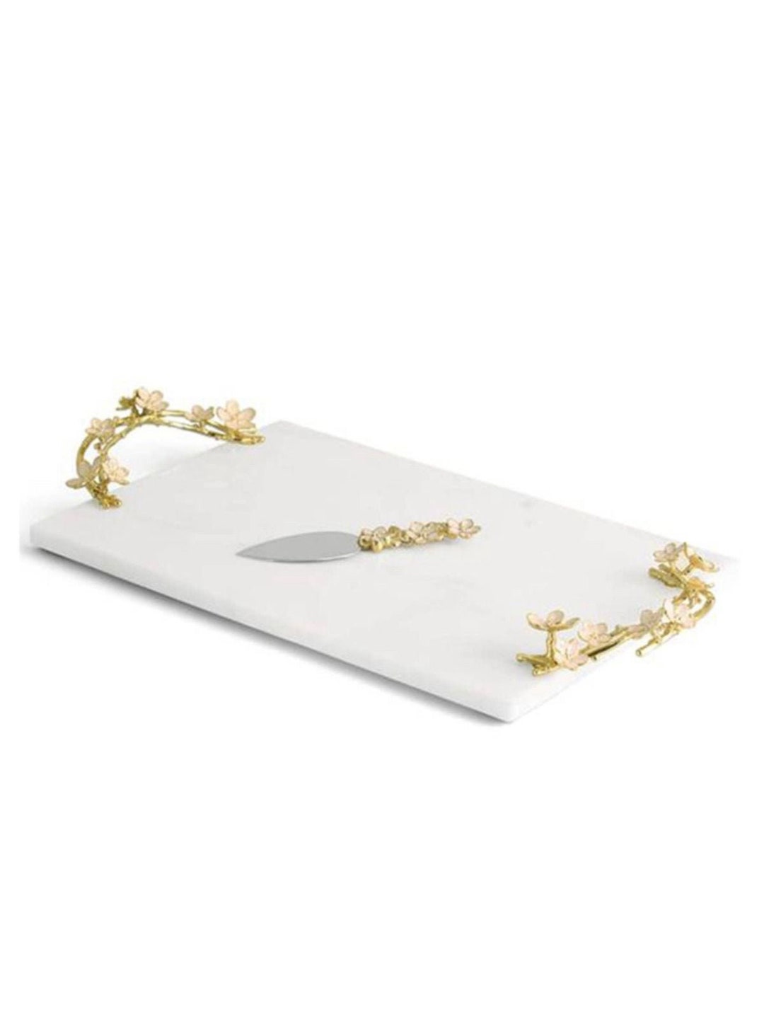 White Marble Tray With Handmade Gold Flower Handles - Etsy
