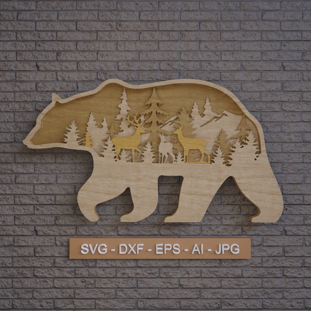 Bear Multilayer Laser Cut File Digital Model Pattern Instant Download SVG DXF Vector Files CNC ...