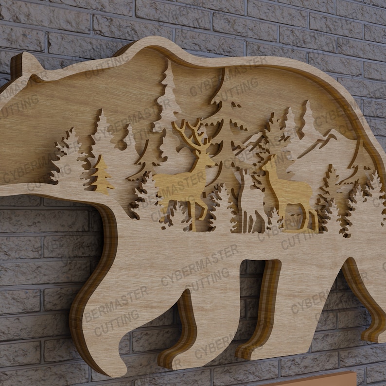 Bear Multilayer Laser Cut File Digital Model Pattern Instant Download SVG DXF Vector Files CNC ...