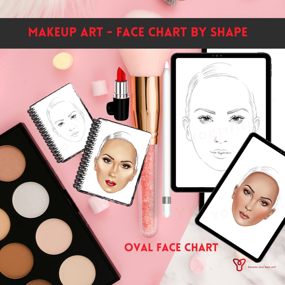 Digital Makeup Face Chart, Oval Face Shape Chart, Beauty Face Charts ...