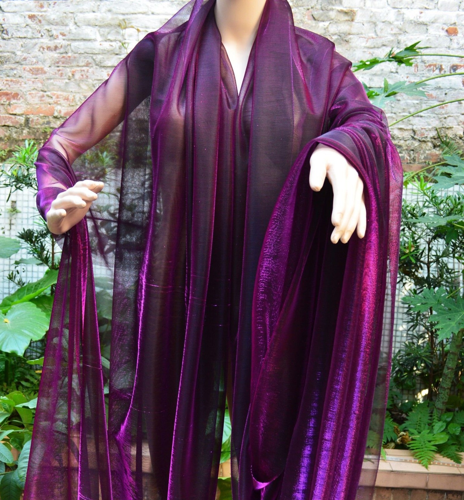 Fuschia Black Metallic Iridescent Refective Shiny Stretch Elastic Mesh ...