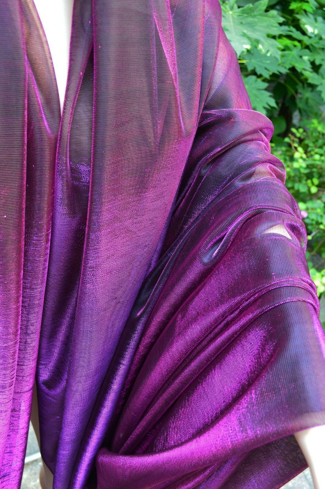 Fuschia Black Metallic Iridescent Refective Shiny Stretch Elastic Mesh ...