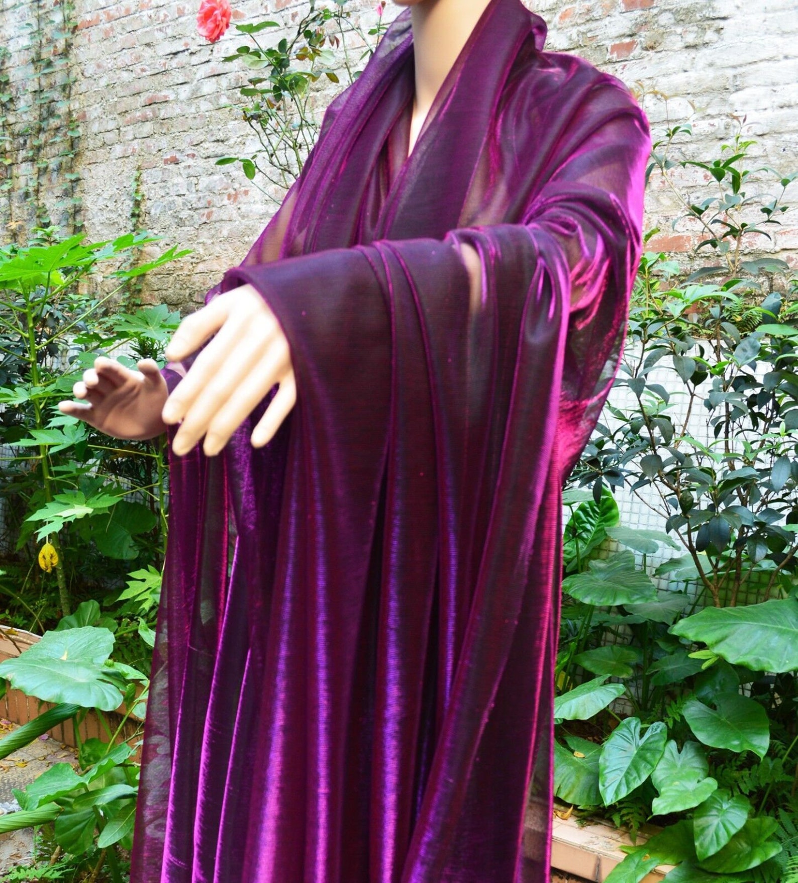 Fuschia Black Metallic Iridescent Refective Shiny Stretch Elastic Mesh ...