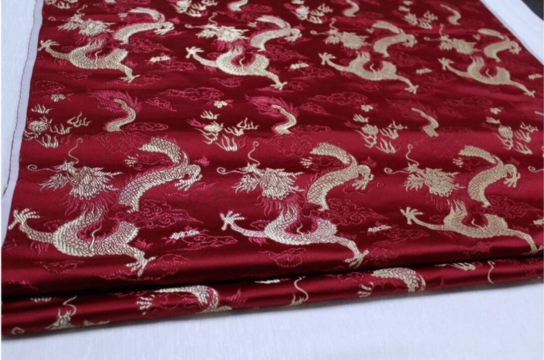 Faux Silk Brocade (big Fire Dragon) Jacquard Damask Kimono Fabric ...