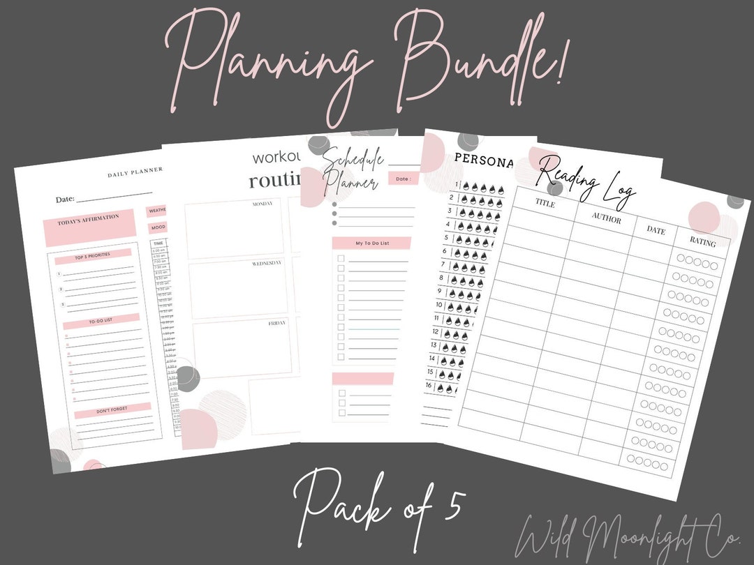 Planning 5-pack | Cute Pink Planning Pages | Digital Download | Wild ...