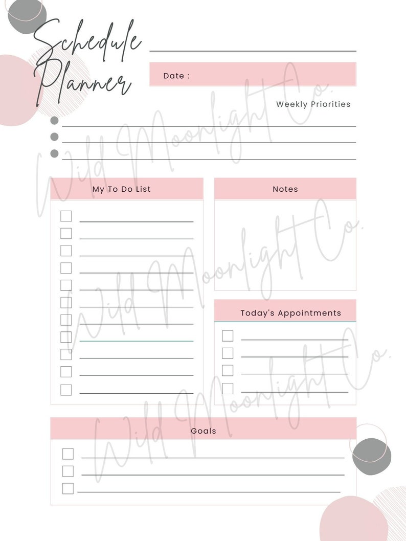 Planning 5-pack | Cute Pink Planning Pages | Digital Download | Wild ...