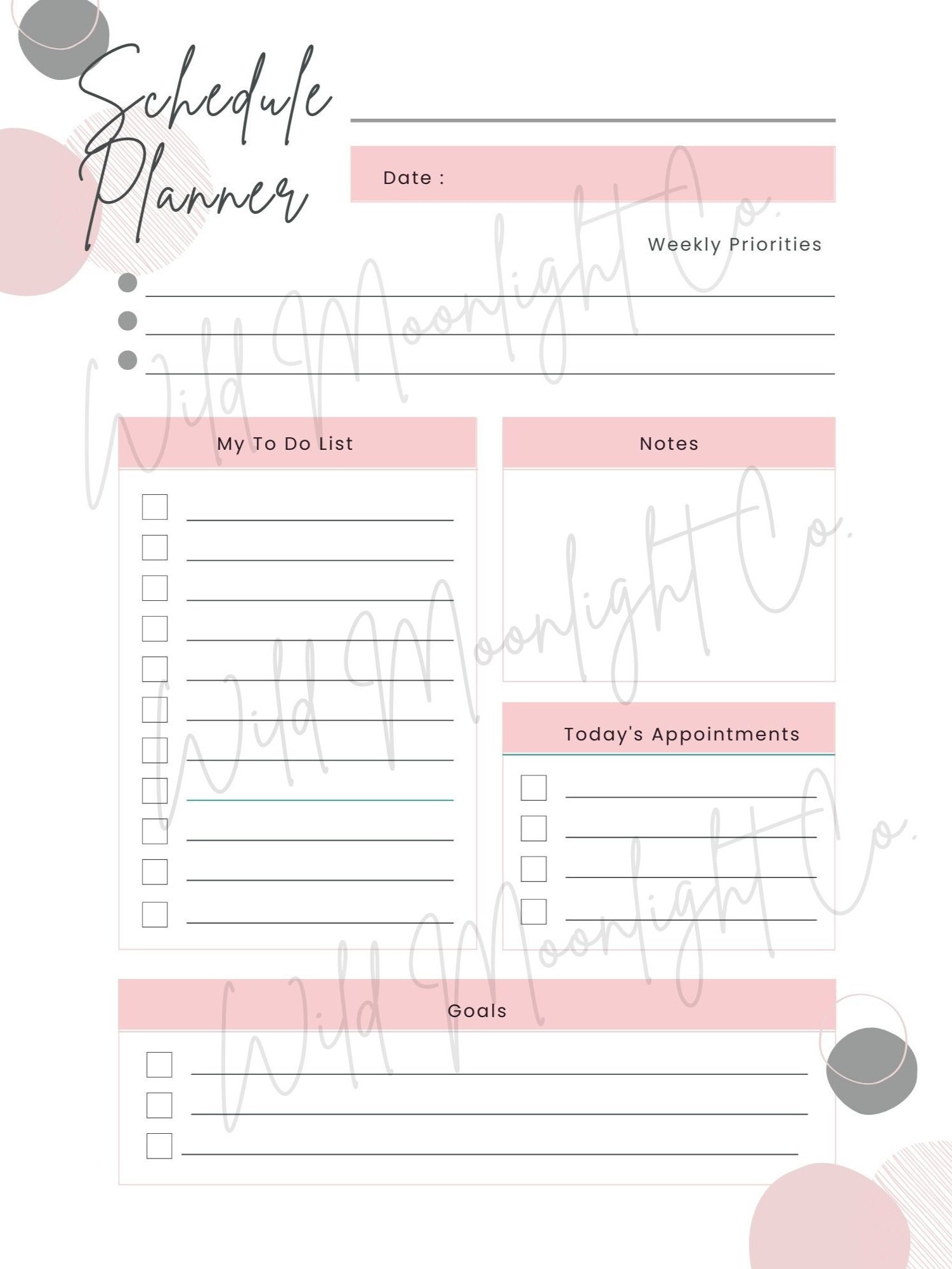 Planning 5-pack Cute Pink Planning Pages Digital Download Wild ...