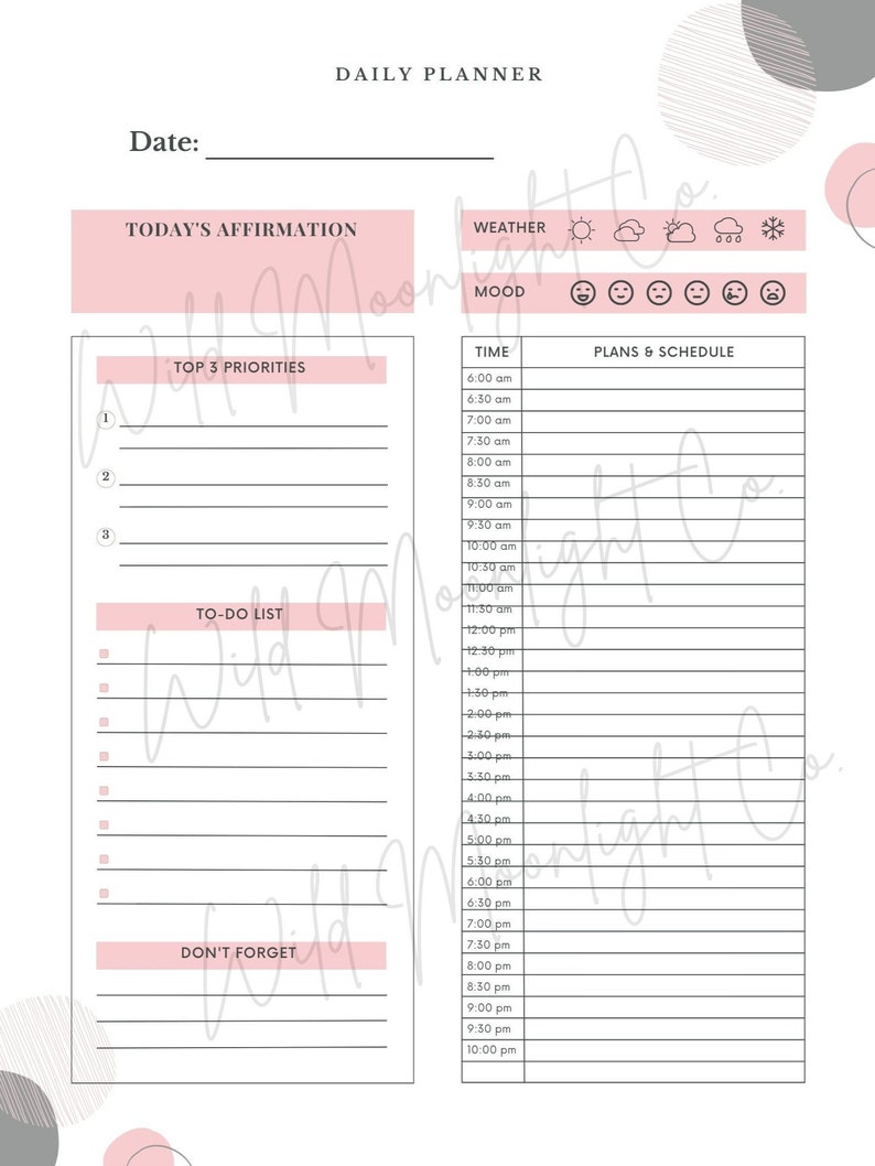 Planning 5-pack | Cute Pink Planning Pages | Digital Download | Wild ...