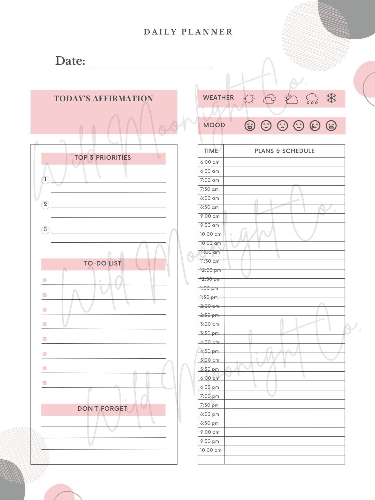 Planning 5-pack | Cute Pink Planning Pages | Digital Download | Wild ...