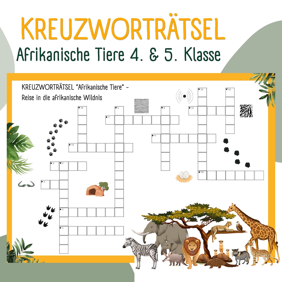 African Animals Crossword Puzzle Hybrid PDF Learning Game for 4th & 5th ...