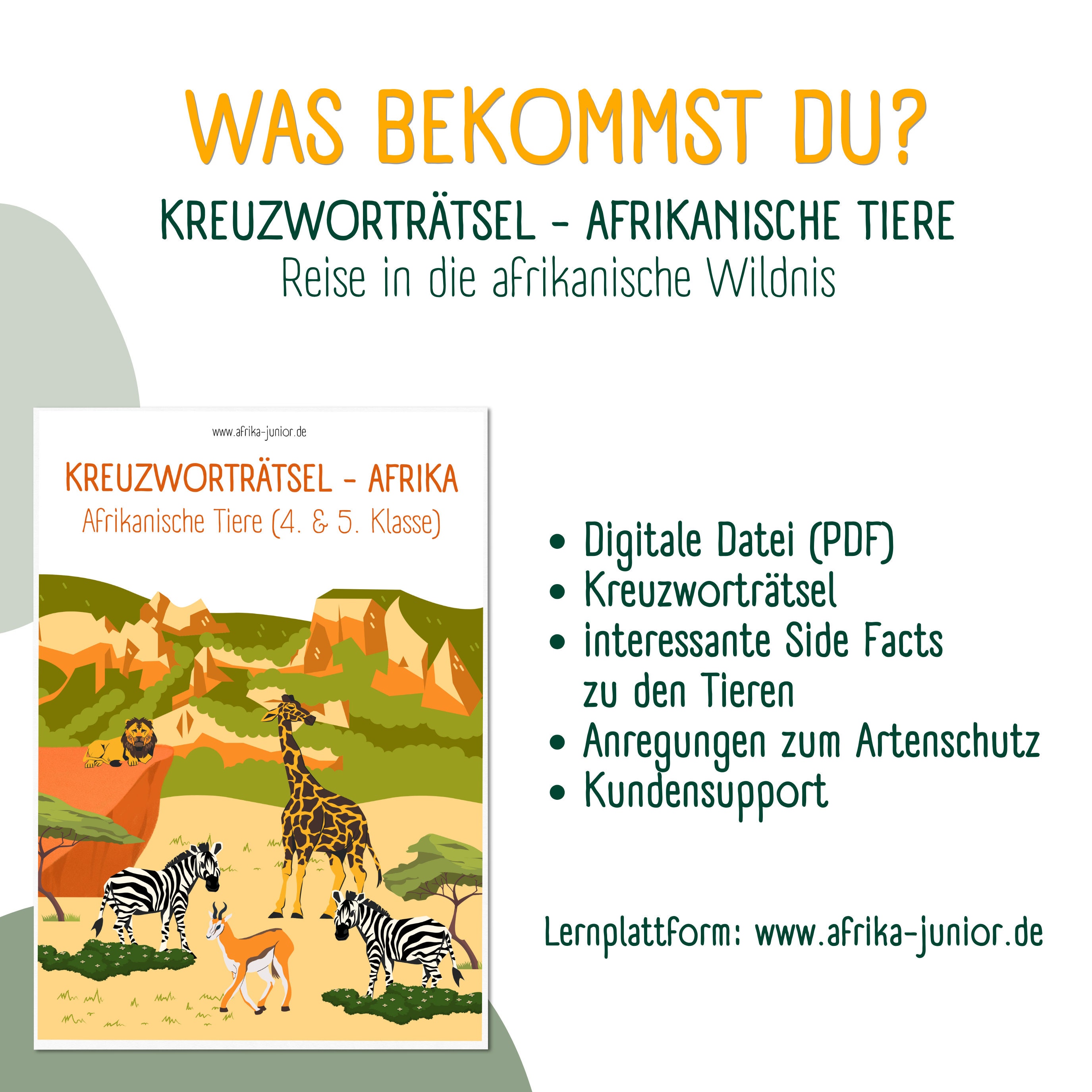 African Animals Crossword Puzzle - Hybrid PDF Learning Game for 4th ...
