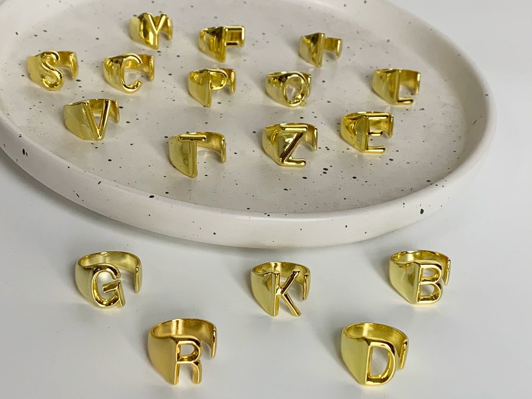 Personalization Couple Letter A-Z Punk Ring, Adjustable Chunky Ring ...