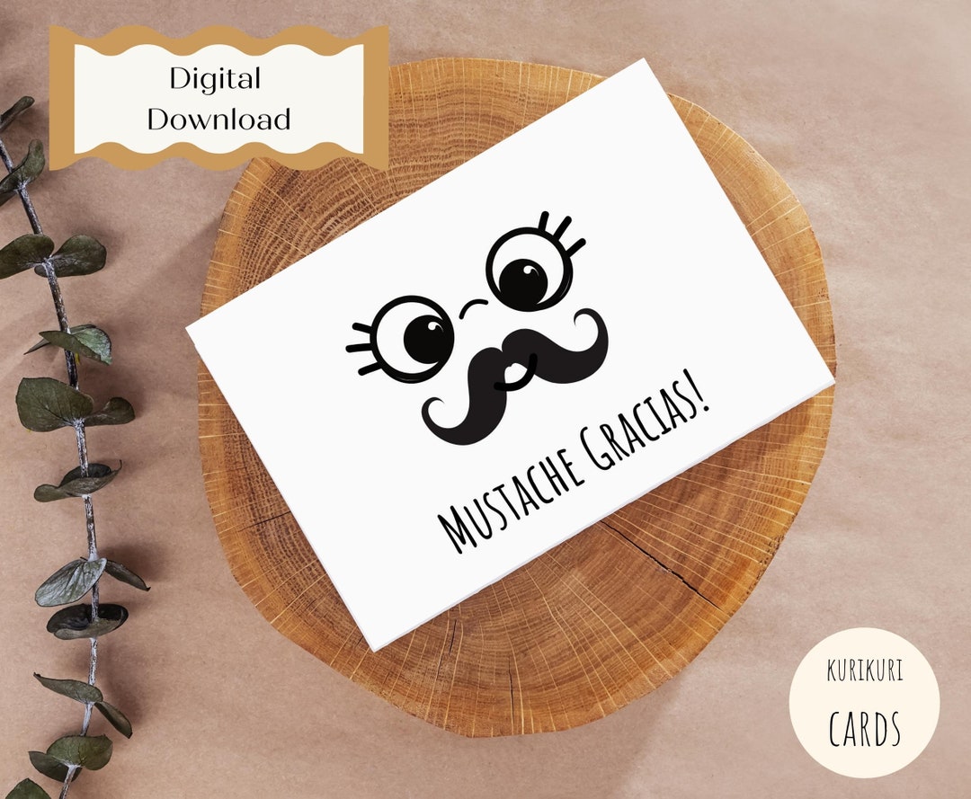 Mustache Gracias Card, Digital Downloadable Thanks Card, Printable ...