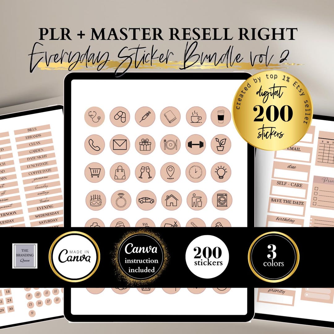 PLR MRR Digital Stickers Everyday Use Editable Canva Template Date Icon ...