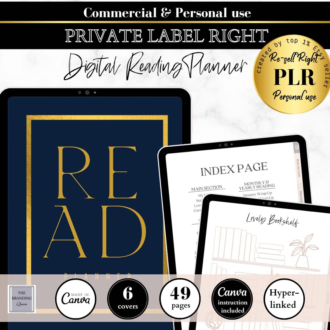 EDITABLE PLR MRR Digital Reading Planner, Resell Canva Reading Template ...