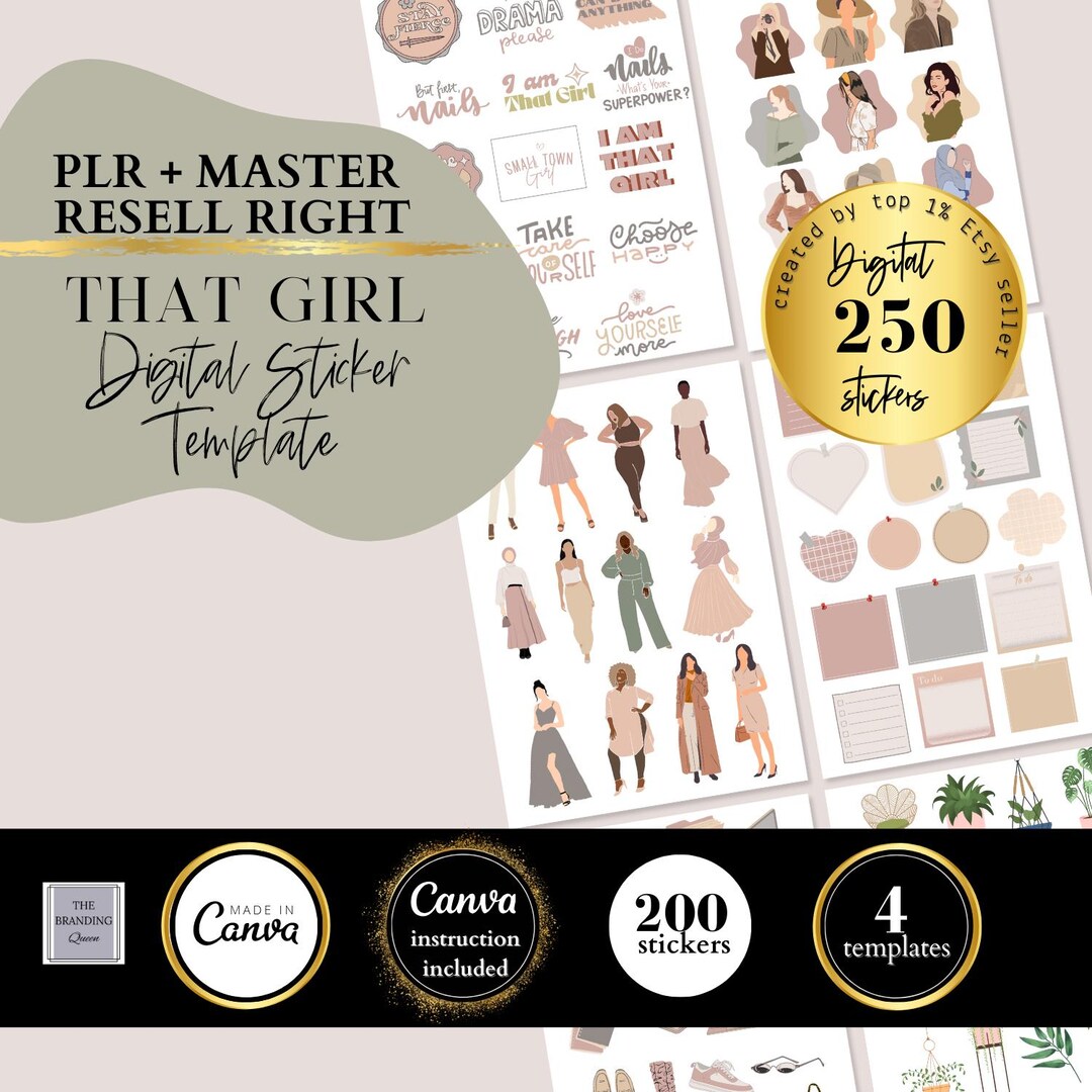 PLR Digital Stickers Commercial Use Canva Editable MRR PNG Sticker for ...