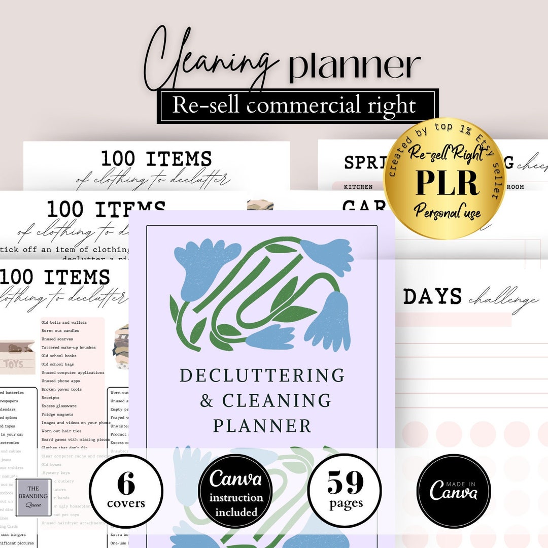 EDITABLE PLR Cleaning Planner, Plr Decluttering Printable Planner, MRR ...