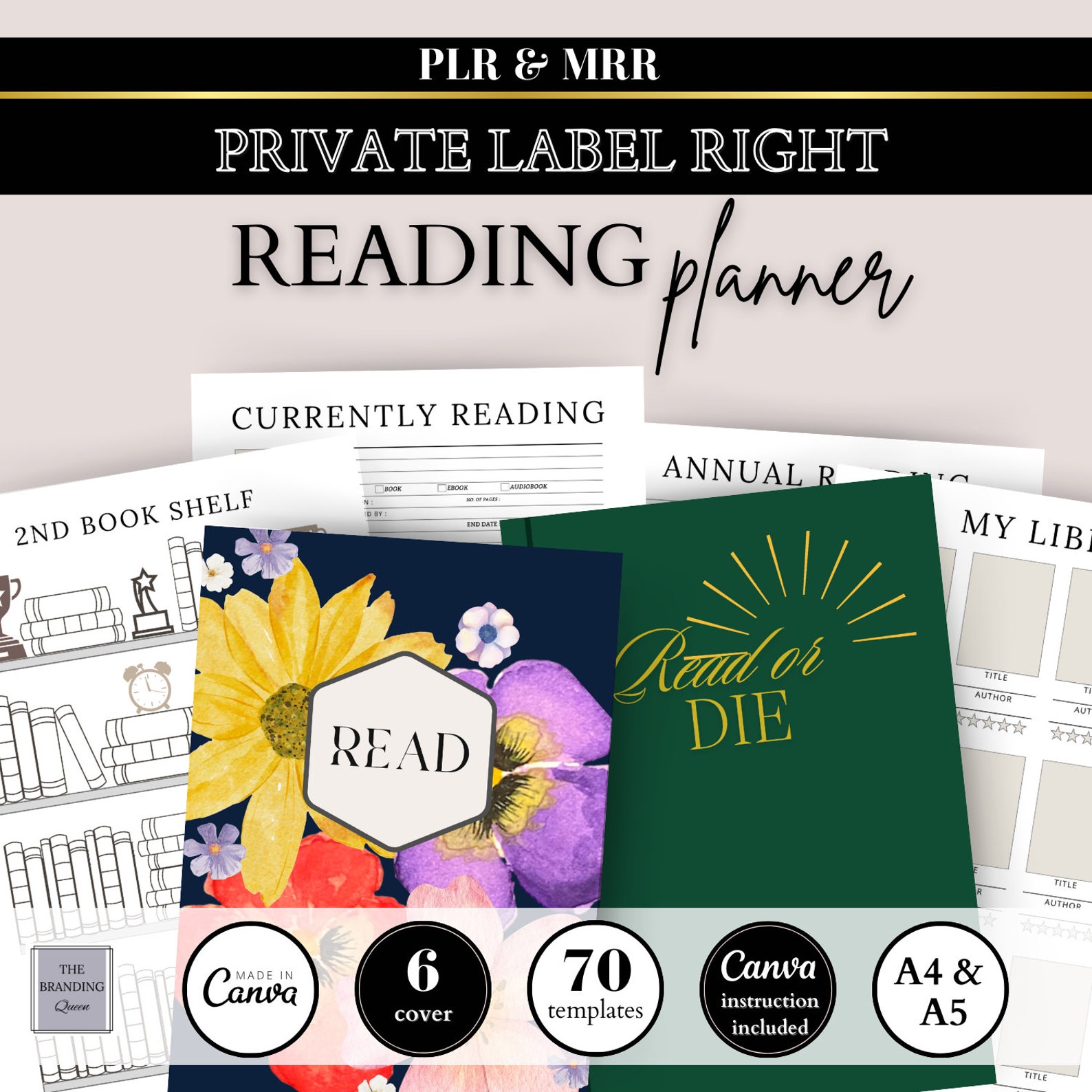 EDITABLE PLR MRR Reading Planner, Resell Canva Reading Template ...