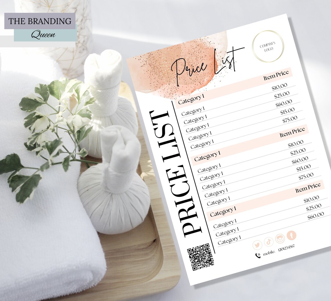 EDITABLE PRICE LIST Template, Printable Price List Template Canva ...