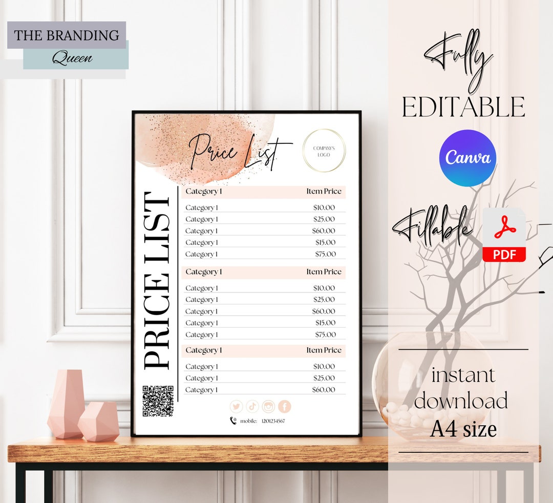 EDITABLE PRICE LIST Template, Printable Price List Template Canva ...