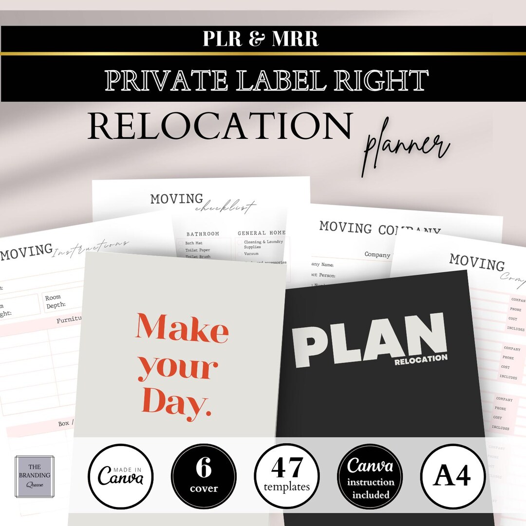 EDITABLE PLR MRR Relocation Planner, Canva Planner Template Resell Moving Out Planner, Editable ...