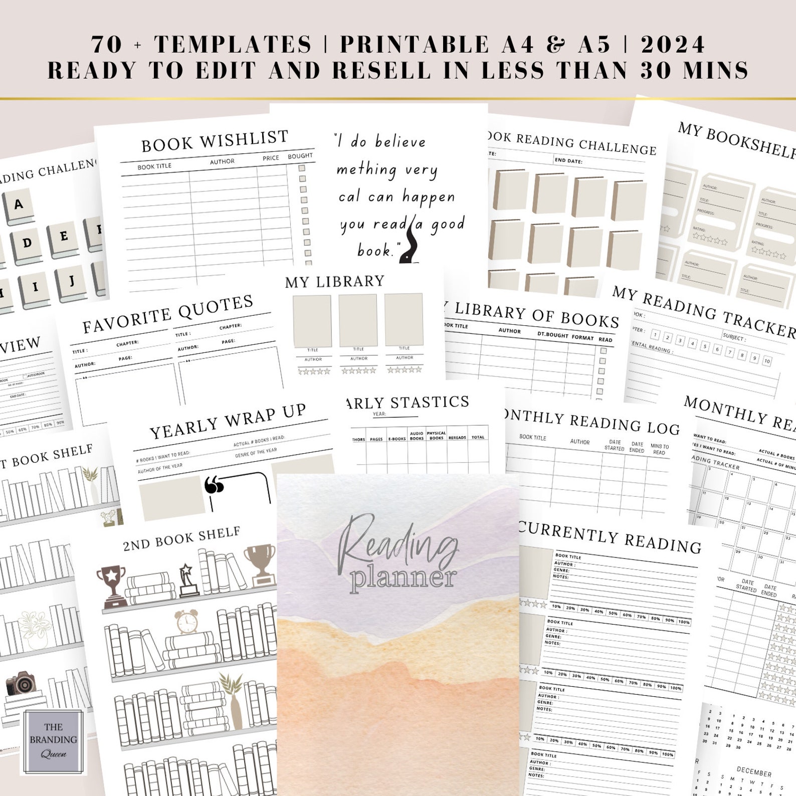 EDITABLE PLR MRR Reading Planner, Resell Canva Reading Template ...