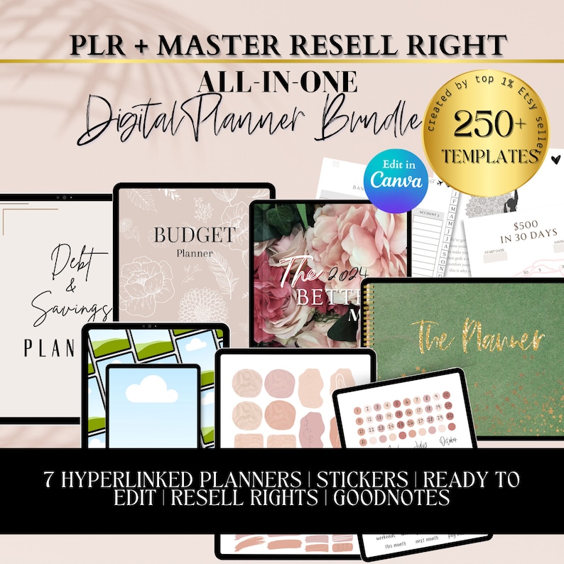 PLR Digital Planner Mega BUNDLE Hyperlinked Editable Finance Planner ...