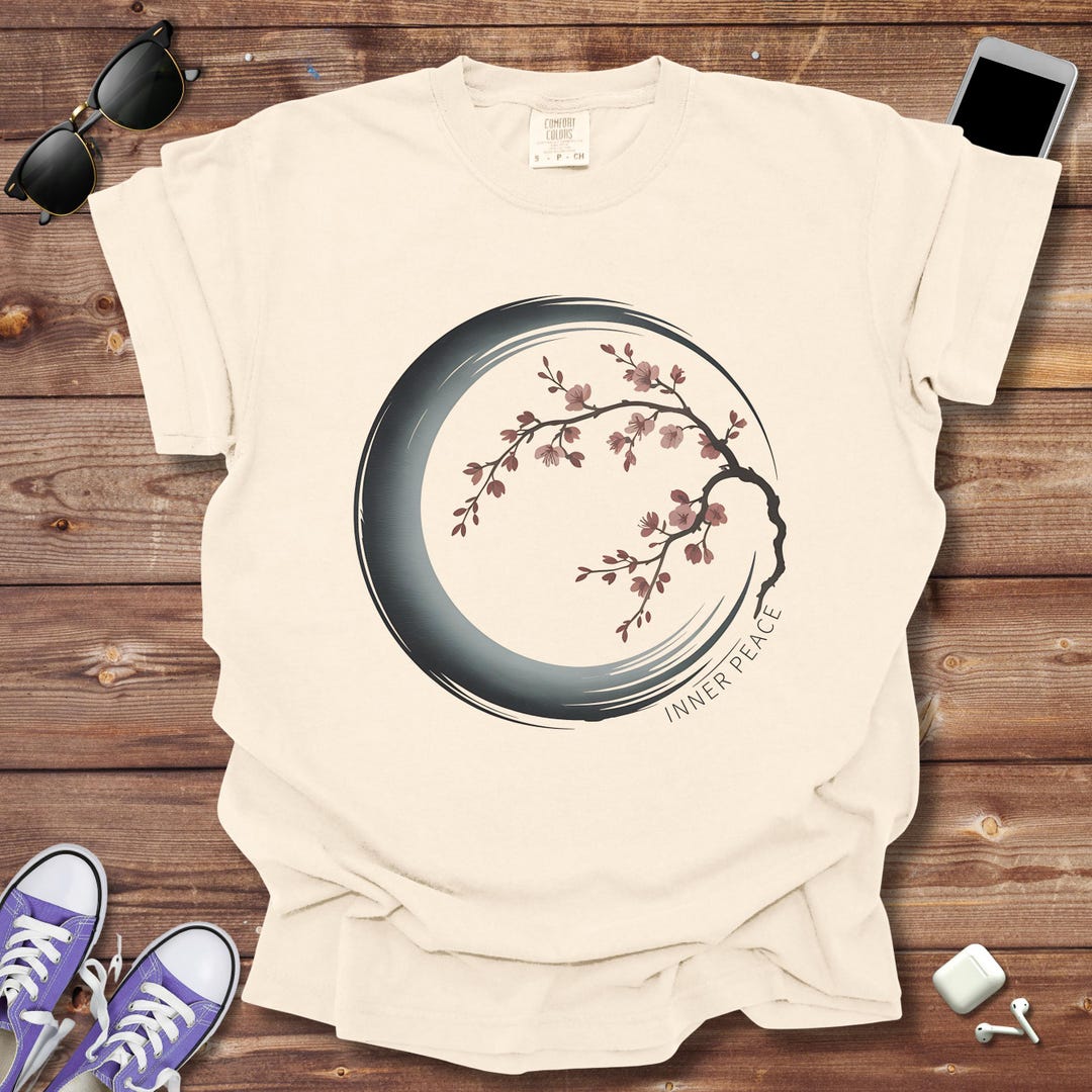 Japandi Zen Circle T-shirt: Sakura Blossom Graphic Tee - Etsy