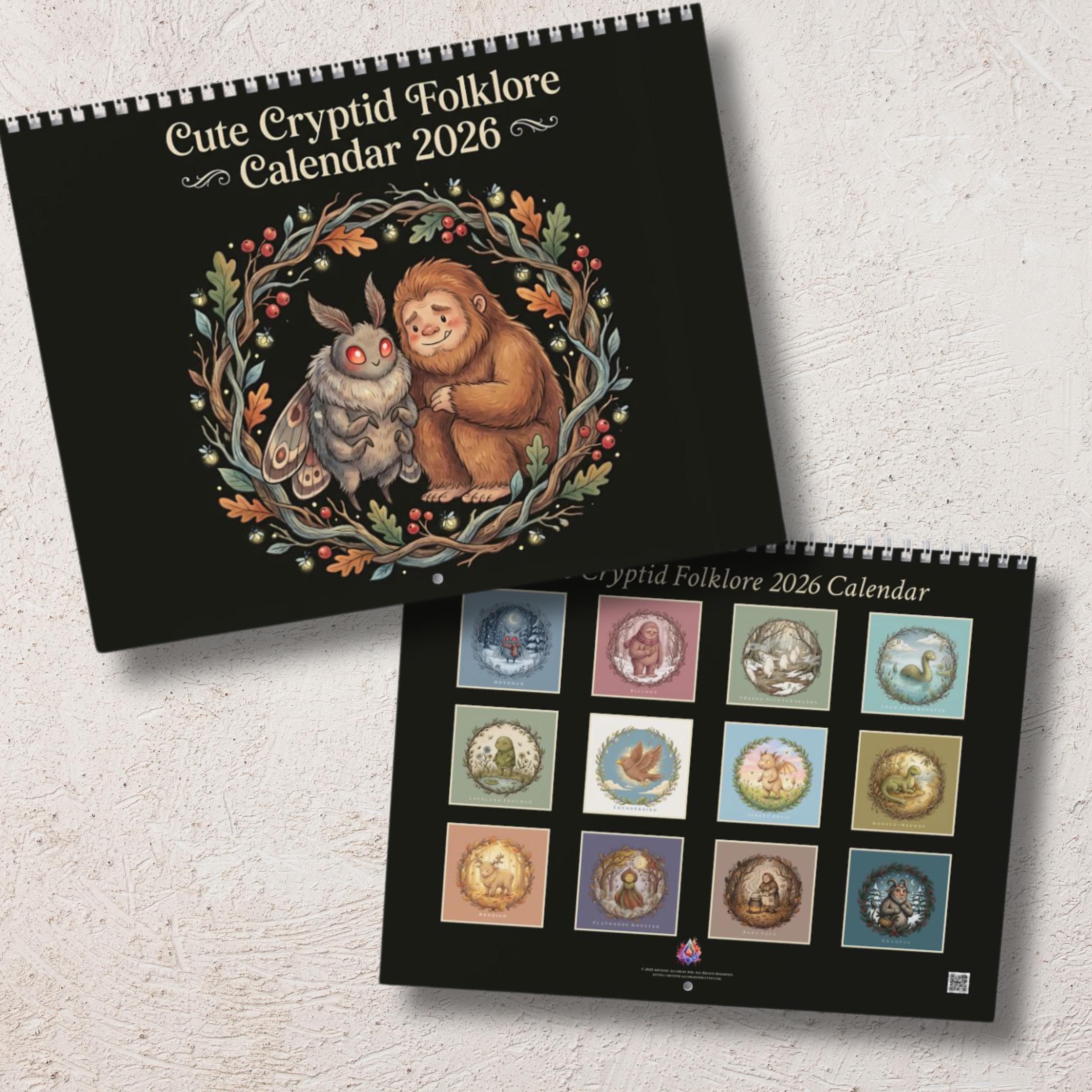 Mothman & Cryptid Wall Calendar 2026 | Illustrated Monthly Calendar - Etsy