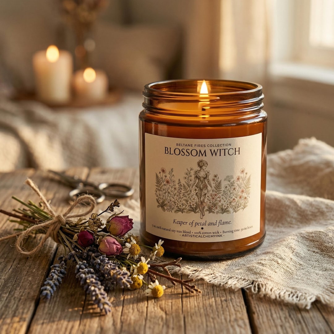Blossom Witch Candle, Botanical Spring Decor, Floral Nature Magic, Soy ...