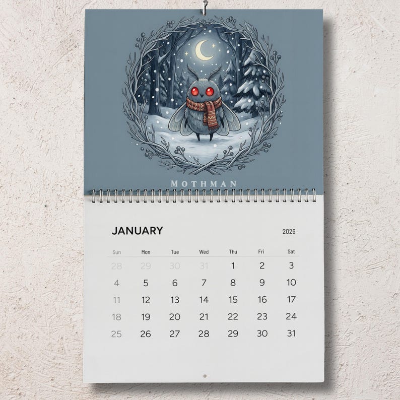 Mothman & Cryptid Wall Calendar 2026 | Illustrated Monthly Calendar - Etsy
