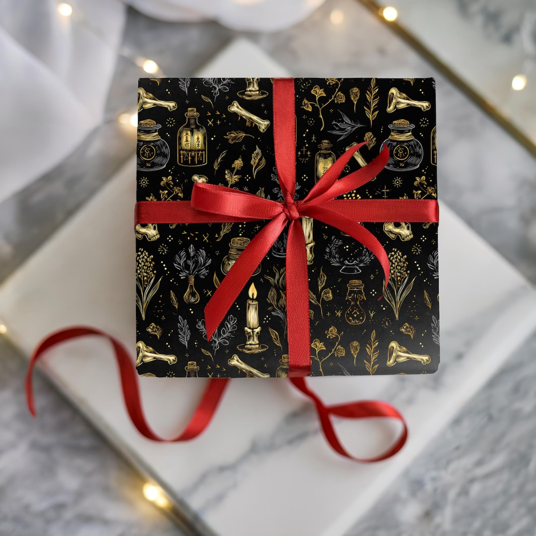 Gothic Wrapping Paper: Black & Gold Halloween Gift Wrap - Etsy