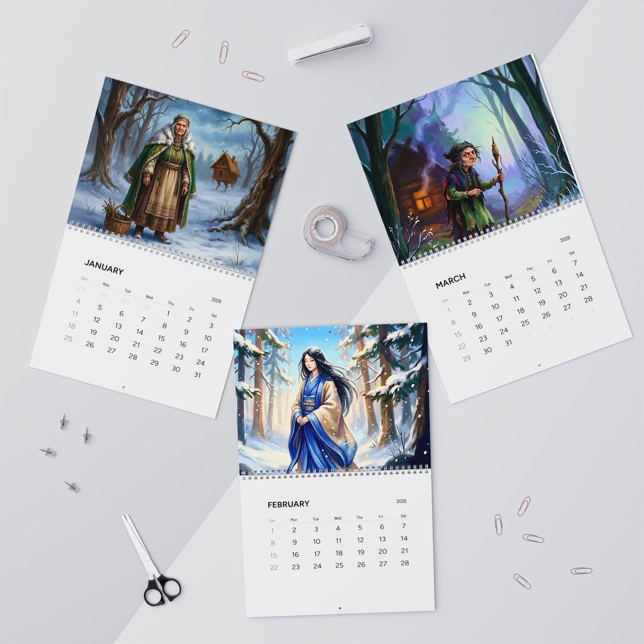 Mythical Women Folklore Art Calendar, Illustrated Wall Calendar, Witchy ...