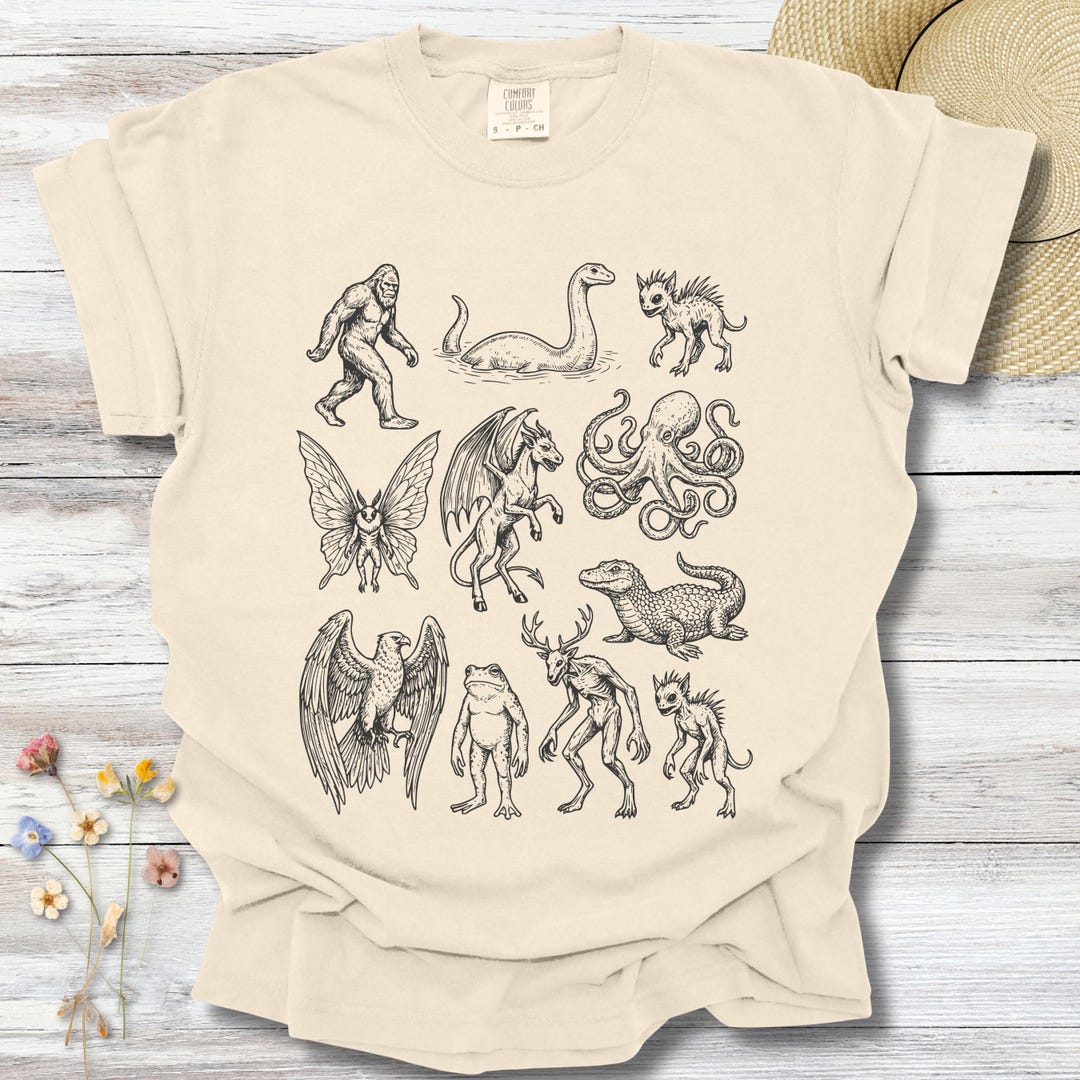 90's Tattoo Style Cryptid Creatures Collection Shirt, Mothman Bigfoot ...